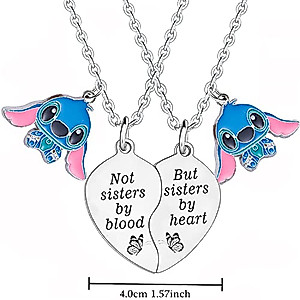 Ohana Necklace Stitch Necklace Gift for Sister Gifts from Sister Best Friends Matching Heart Necklace Set for 2 Friendship Jewelry Gifts for Women Girls Stitch Lover Gifts