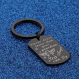 WUSUANED Never Drive Faster Than Your Guardian Angel Can Fly Keychain Bracelet New Driver Gift Sweet 16 Gift (guardian angel keychain black)