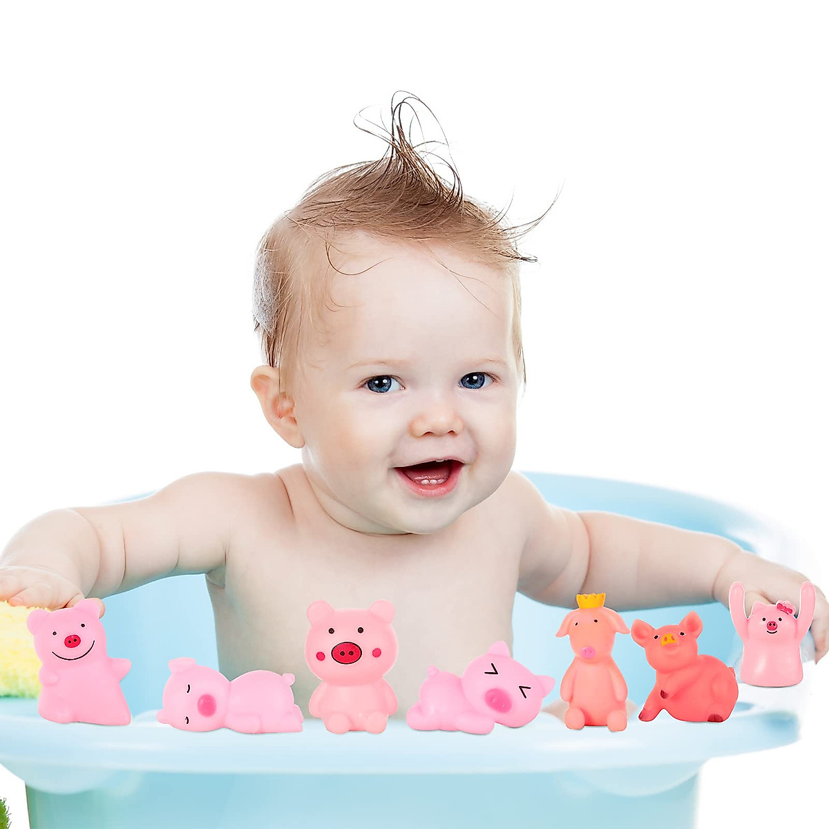 18 Pcs Rubber Pig Bath Toys Cute Rubber Piggy Bath Toy Tiny Pig Bathtub Toys Mini Pink Pigs Preschool Bath Toys Float Squeak Toys Birthday Gift for Shower Pool Beach Party Decorations