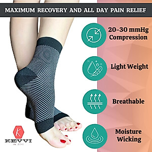 KEVVI Ankle Compression Socks - Relieve Foot Pain & Swelling - Open Toe - Unisex (Grey, L)