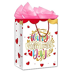 FLYAB Happy Valentines Day Gift Bag with Handle 11.5"x9"x5" Valentines Gift Bag with Tissue Paper Romantic Valentines Anniversary Wedding Gift Bags for Her Him Girlfriend Boyfriend Wife Husband Women