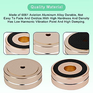 Monosaudio Speaker Isolation Feet 4 Pcs 40x15mm Aluminum Feet Subwoofer Isolation Feet with Non-Slip Rubber Rings/Adhesive/M4 Screws for Audio,Speakers,Subwoofers,Amplifier,DAC,Turntable(Gold)