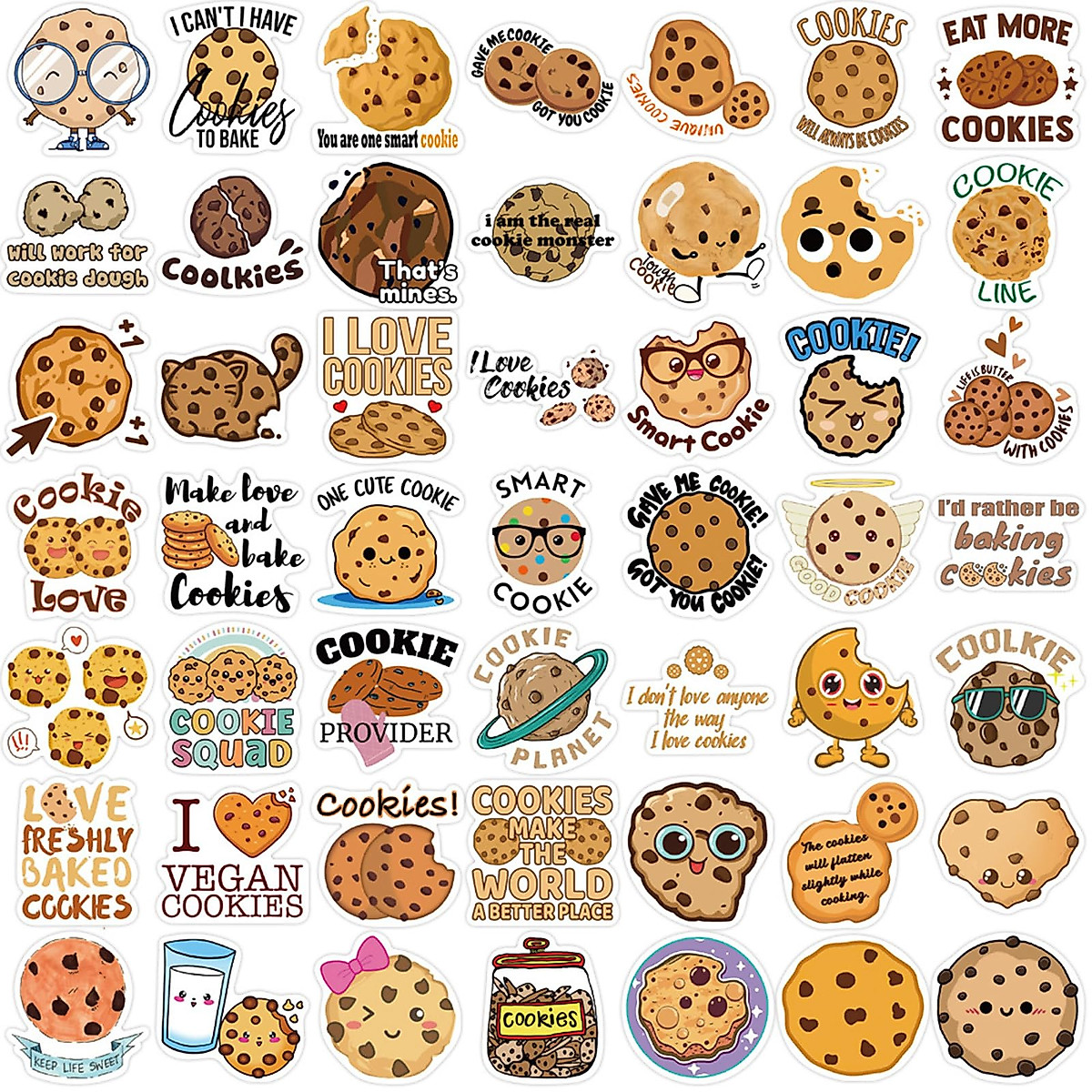 50 Pieces Cookie Stickers Cute Snack Cake Chocolate Chip Cookie Sticker Pack Waterproof Vinyl Decors for Phone Water Bottle Laptop Scrapbook Lunch Box Skateboard for Children (Cookie)