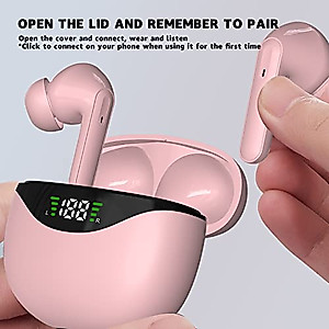 Headphones Wireless Bluetooth with LED Digital Display, T31 Noise Reduction in-Ear Earbuds Deep Bass, IPX7 Waterproof, 36H Playtime with Fast Charging Case, Suitable for Sports and Work - Pink