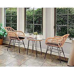 MOOWIND 3 Piece Patio Conversation Bistro Set Outdoor Modern Wicker Rattan Set for Porch Backyard Pool Black