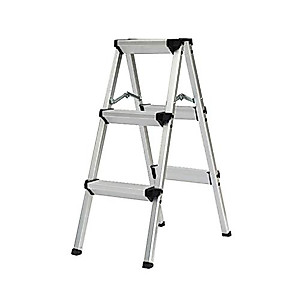 PENGJIE Folding Ladder Step Stool Ladder Stool 3 Step Folding Aluminum Heavy Duty Steel Portable Anti Slip Mat Tread Compact 150 Kg Capacity