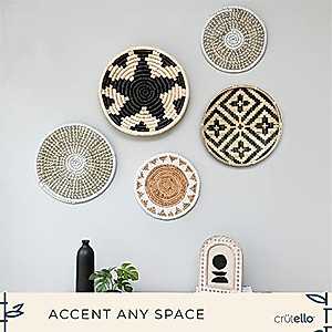 Crutello Wall Baskets, Bamboo Basket Wall Decor Set, Wicker Hanging Woven Tray Basket Set of 5, Seagrass Flat Baskets, Boho Rattan Wall Decor for Home Living Room - Sol