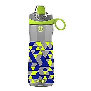 Pogo BPA-Free Tritan Kids Water Bottle with Silicone Soft Straw, Grey Geode & Zulu Torque 16oz Plastic Kids Water Bottle with Silicone Sleeve and Leak-Proof Locking Flip Lid and Soft Touch Carry Loop