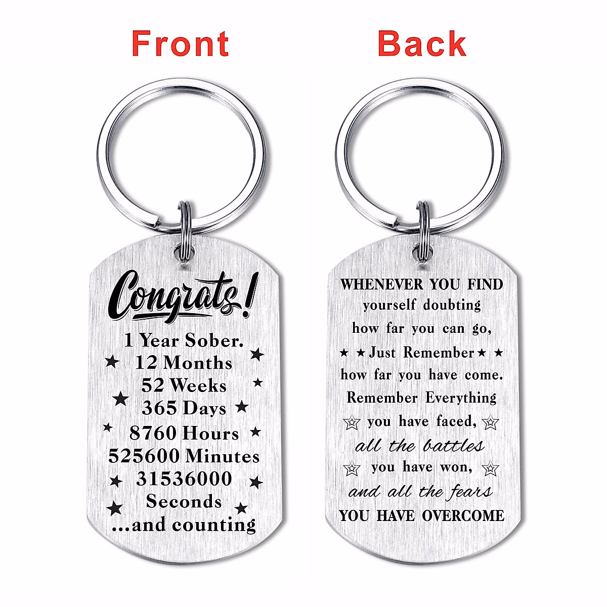 Laluminter 1 Year Sobriety Gifts for Women Men, One Year Sober Anniversary Keychain With Encouragement Quotes