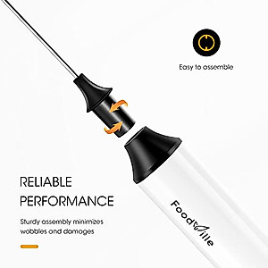 FoodVille MF05 Rechargeable Milk Frother USB Charging Handheld Foam Maker with Stainless Balloon Whisk for Cappuccino, Latte, Bulletproof Coffee, Keto Diet, Protein Powder, Matcha (White with Stand)