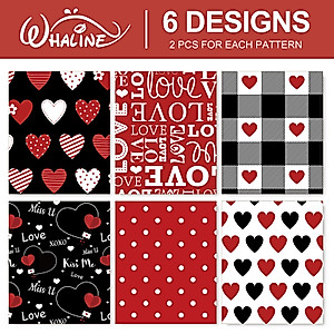 Whaline 12 Sheet Valentine's Day Wrapping Paper Heart Love Plaid Gift Wrap Paper Bulk Folded Flat Black Red Craft Paper for DIY Crafts Wedding Anniversary Party Gift Packing Supplies, 19.7 x 27.6 Inch