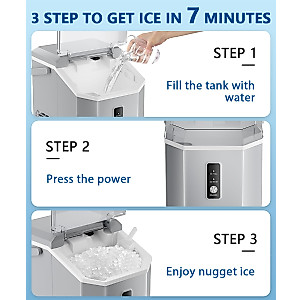 Joy Pebble Nugget Ice Maker, 10,000pcs/33lbs/Day, Portable Handheld Nugget Ice Maker Machine with Handle, Ice Makers Countertop Self-Cleaning, Ice Scoop and Basket, for Home/Office/Party, Silver