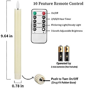 Stmarry Flickering Flameless Taper Candles with Remote - 10 Inch LED Candlesticks, Realistic 3D Flame with Wick, Ivory Real Wax, Spring Home Decor, Automatic Timer - Set of 6