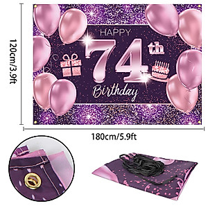 PAKBOOM Happy 74th Birthday Banner Backdrop - 74 Birthday Party Decorations Supplies for Women - Pink Purple Gold 4 x 6ft