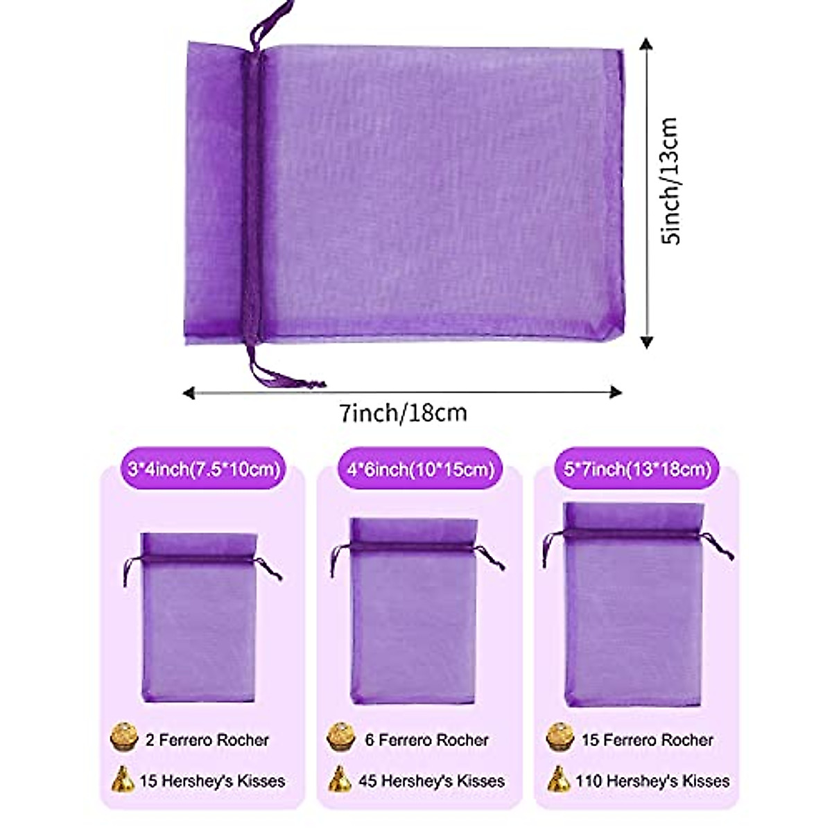 Kslong 100PCS Small Mesh Bags Drawstring 3x4,Sheer Organza Bags Drawstring for Jewelry, Mesh Party Wedding Favor Bags for Small Business,Candy,Bracelet Packaging,Empty Sachet Bags (Purple)
