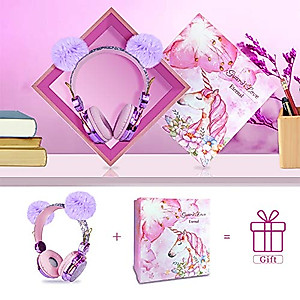 Kids Headphones, Wireless Headphones for Kids POM POM Bear Ear Bluetooth Headphones with Adjustable Headband, Over On Ear Headset w/Mic for Girls/School/Kindle/Tablet/Birthday Xmas Gift