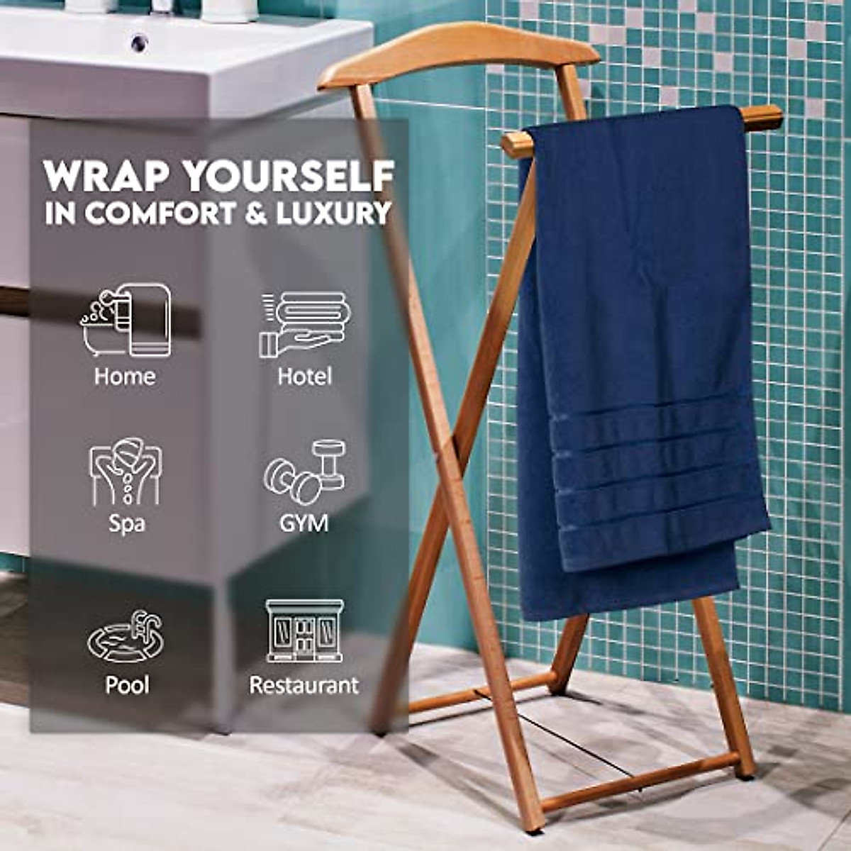 Utopia Towels 4 Pack Premium Viscose Oversized Bath Towels Set, 100% Ring Spun Cotton (27 x 54 Inches) Highly Absorbent, Quick Drying Shower Towels for Bathroom, Spa, Travel and Pool (Navy)