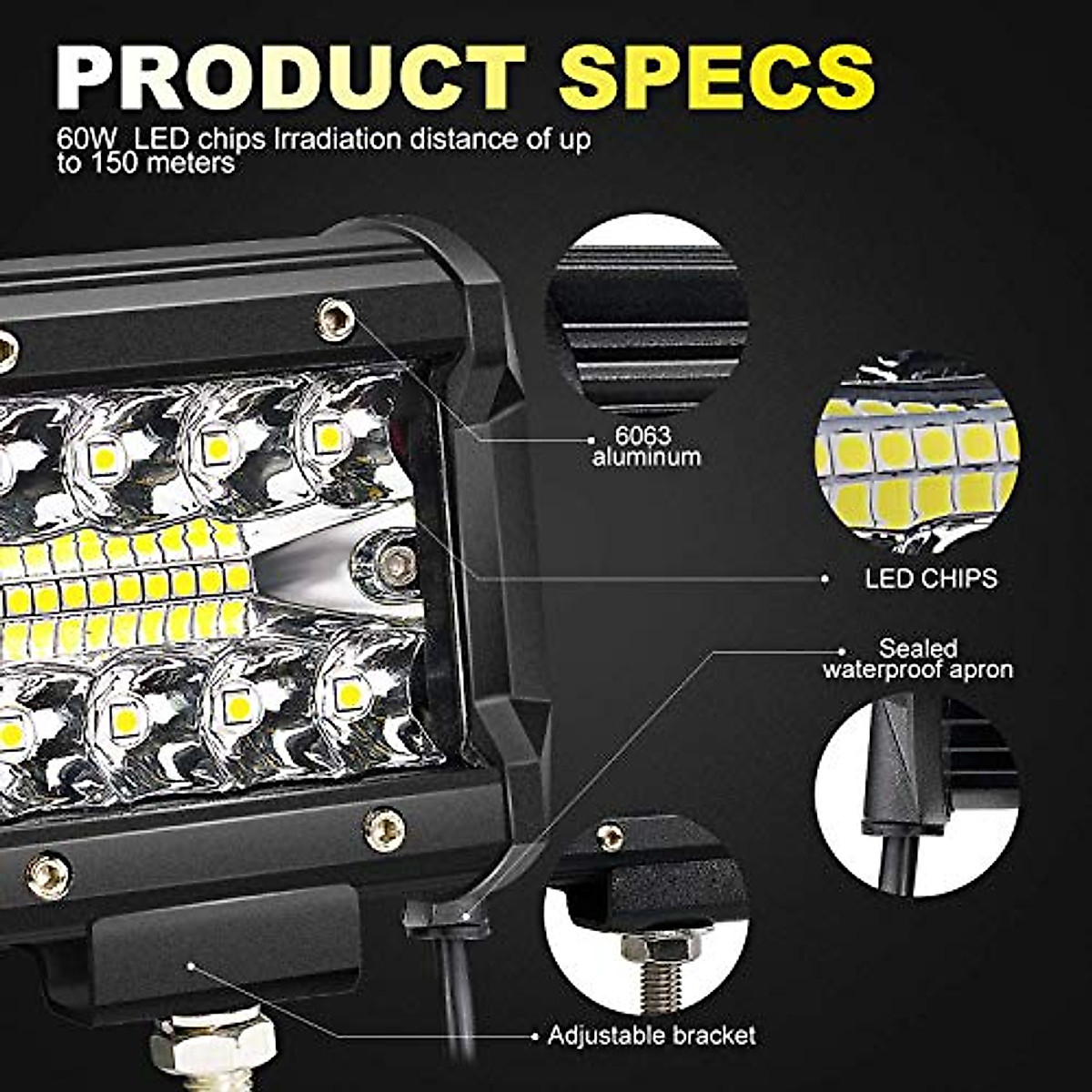 LED Light Bar TURBO SII 40/42 Inch 576W Curved Triple Row Flood Spot Combo Beam Offroad Driving Light + 4 Inch 60W Led Pod Lights w/3-Leads Wiring Harness for Trucks ATV UTV Polaris Boats