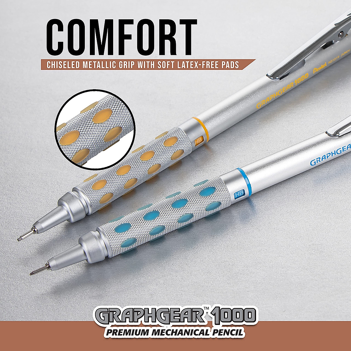 Pentel GraphGear 1000 Mechanical Pencil, (0.5mm), Black Barrel, 1 Each (PG1015A), Metallic Grey