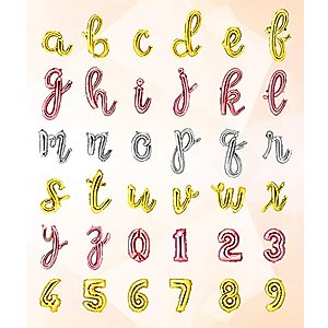 Envizins Custom Cursive Script Lowercase Gold, Rose Gold, Silver 16 inch Letter Foil Balloons, You Could Personalize a Phrase/Word/Number/Banner/Name. Straw and 32' Roll Ribbon Included