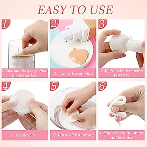 Dandat 20 Pcs Round Makeup Sponge with Acrylic Container Compact Powder Puff Cosmetic Sponge Round Foam Pad Beauty Face Makeup Foundation Powder Blender for Wet and Dry Dual Use(White)