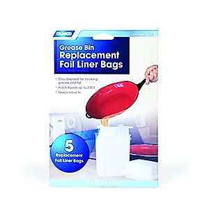 Camco Replacement Grease Storage Bags - Easily Contain and Dispose Used Cooking Grease, Foil Lined Bags Seal in Odor, Prevent Drain Clogs - 5 Pack (42285) , White