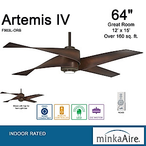 MINKA-AIRE F903L-ORB Artemis IV 64 Inch Ceiling Fan with LED Light and DC Motor in Oil Rubbed Bronze Finish
