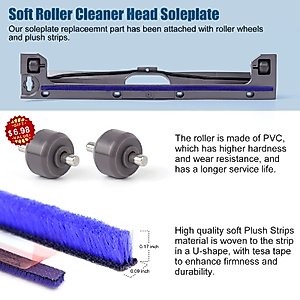Soft Plush Strips Soleplate Wheels Kit Part Compatible with Dyson V6 V7 V8 V10 V11 Soft Roller Vacuum Cleaner Head Bottom Base Plate