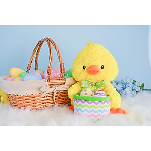 Cuddle Barn - Basket of Eggs - Chick | Easter Basket Stuffer Animated Animal Plush Toy Chick Holds Basket of Plush Eggs and Twirls Around to Bunny Hop, 10 inches