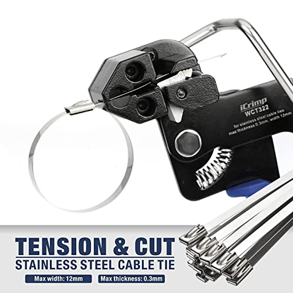 iCrimp Stainless Steel Cable Tie Tool Zip Gun Metal Zip Tensioner with Built-in Cutter, Release Tool included