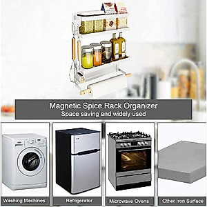 Aiyomt Magnetic Spice Rack For Refrigerator, Magnetic Paper Towel Holder Magnetic Fridge Organizer Magnetic Shelf Spice Rack Organizer Kitchen Organization Kitchen Storage Middle White