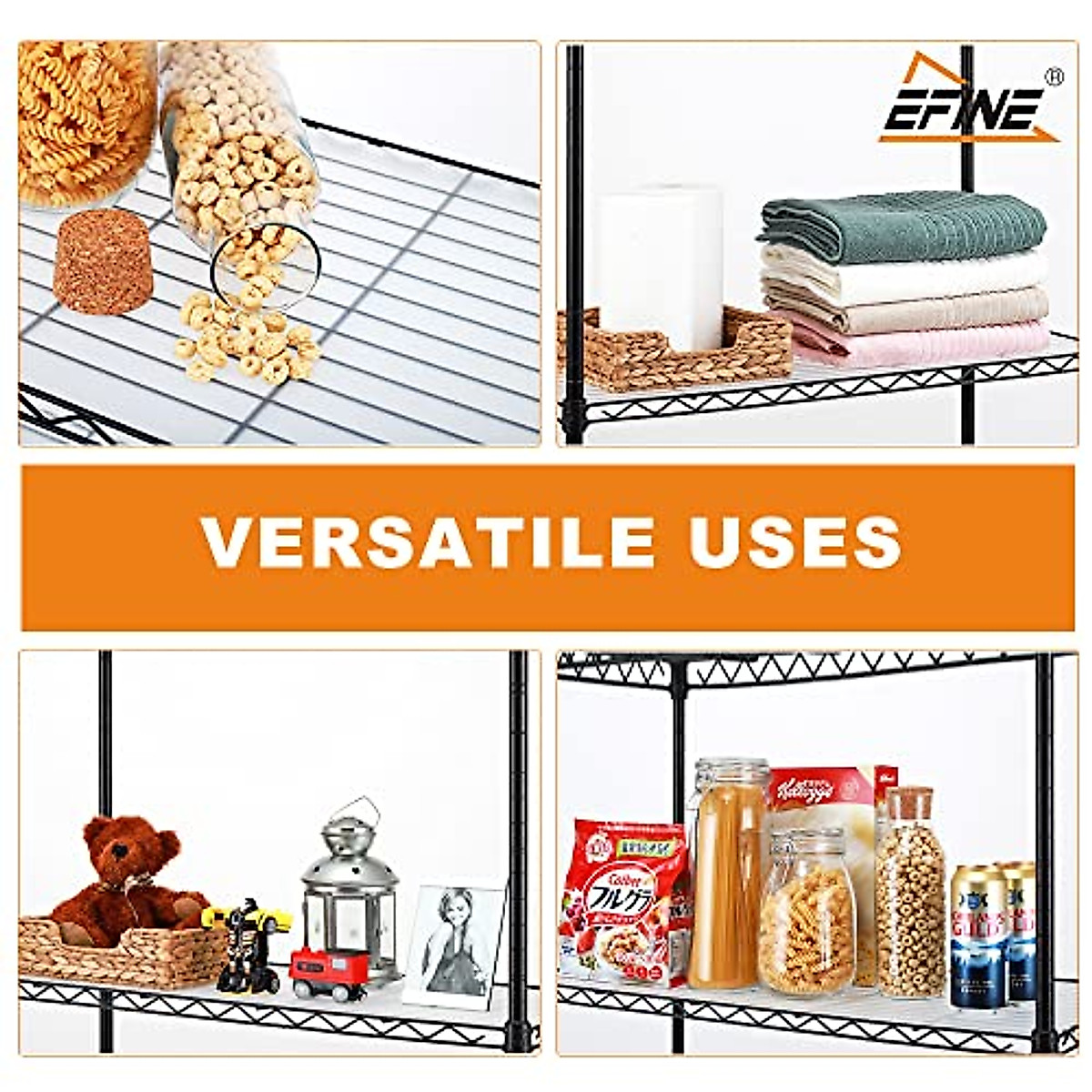EFINE 2-Pack 5-Shelf Shelving Unit Rack with 8-Hook and 5-Shelf Liners, NSF Certified, Adjustable, 150lbs Loading Capacity Per Shelf, Shelving Rack for Kitchen and Garage (23.6W x 14D x 59H)
