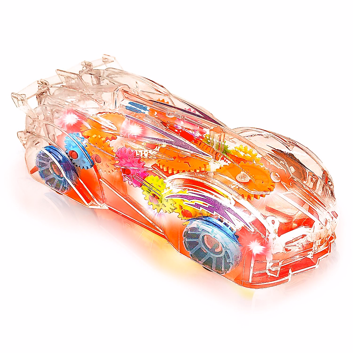 Light Up Transparent Gear Racer Toy Car for Kids, Bump and Go Toy car with Colorful Moving Gears, Music, and LED Effects, Fun Educational Toy for Kids, Great Birthday Gifts For kids 3 years and older