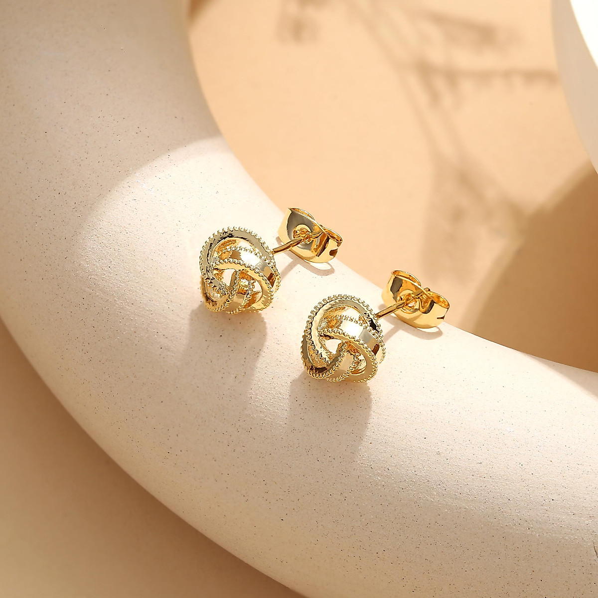 HAIAISO 3 Pairs Gold Love Knot Earrings For Women 14K Gold Plated Woven Ball Stud Earrings Love Knot Post Earrings for Sensitive Ears(Gold)