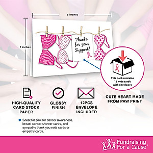 Fundraising For A Cause 12 Pink Ribbon Note Cards - Breast Cancer Thank You Cards with Envelopes