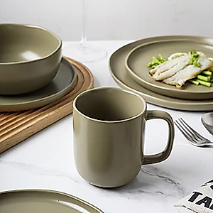 Stone Lain Tom Stoneware Reactive Glaze Dinnerware Set, 16-Piece Service for 4, Olive