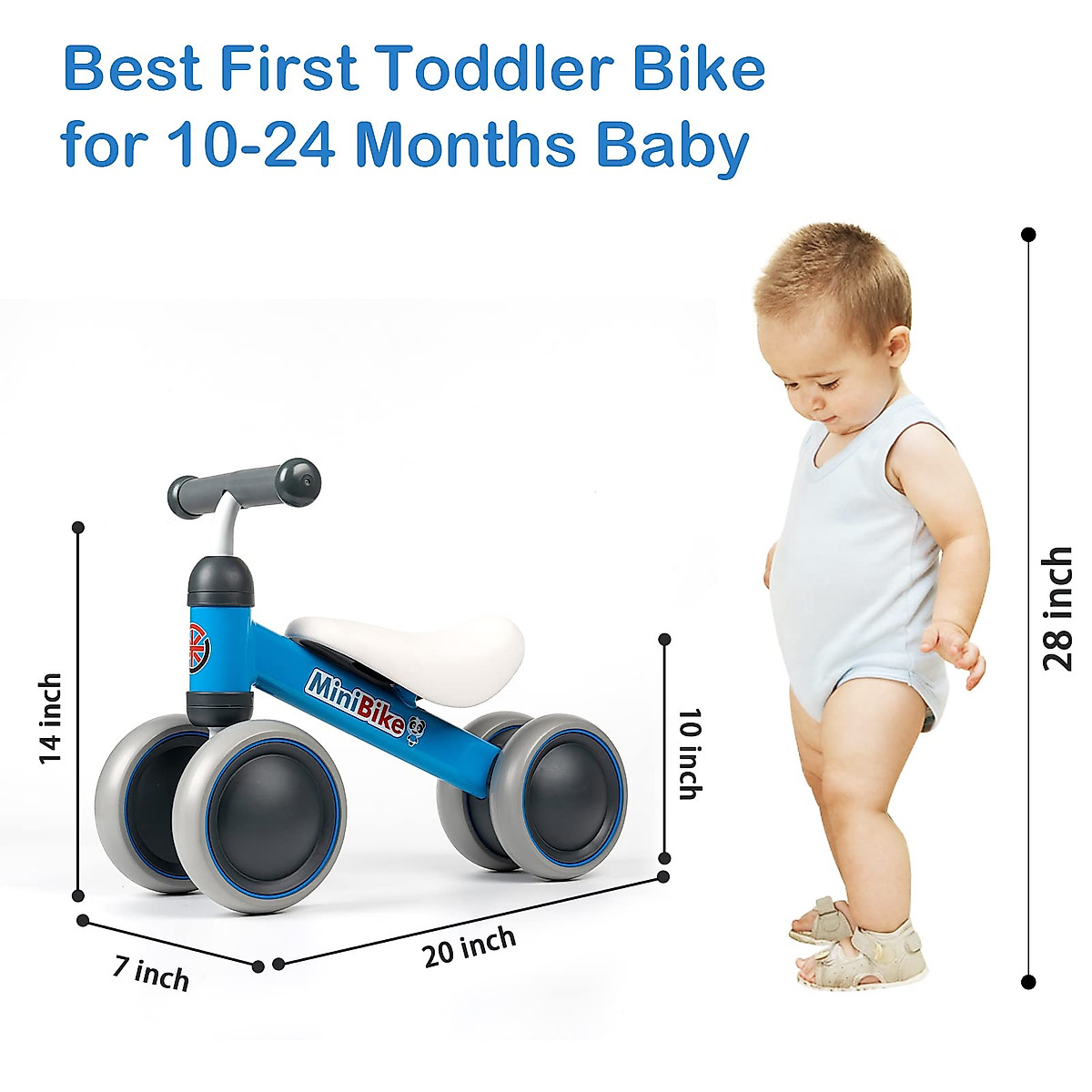 XIAPIA Baby Balance Bike Toys for 1 Year Old Boy Girl Gifts, 10-24 Month Toddler Balance Bike with 4 Silence Wheels, No Pedal Toddler First Bike, First Birthday Gifts Christmas for Boy and Girl (Cat)