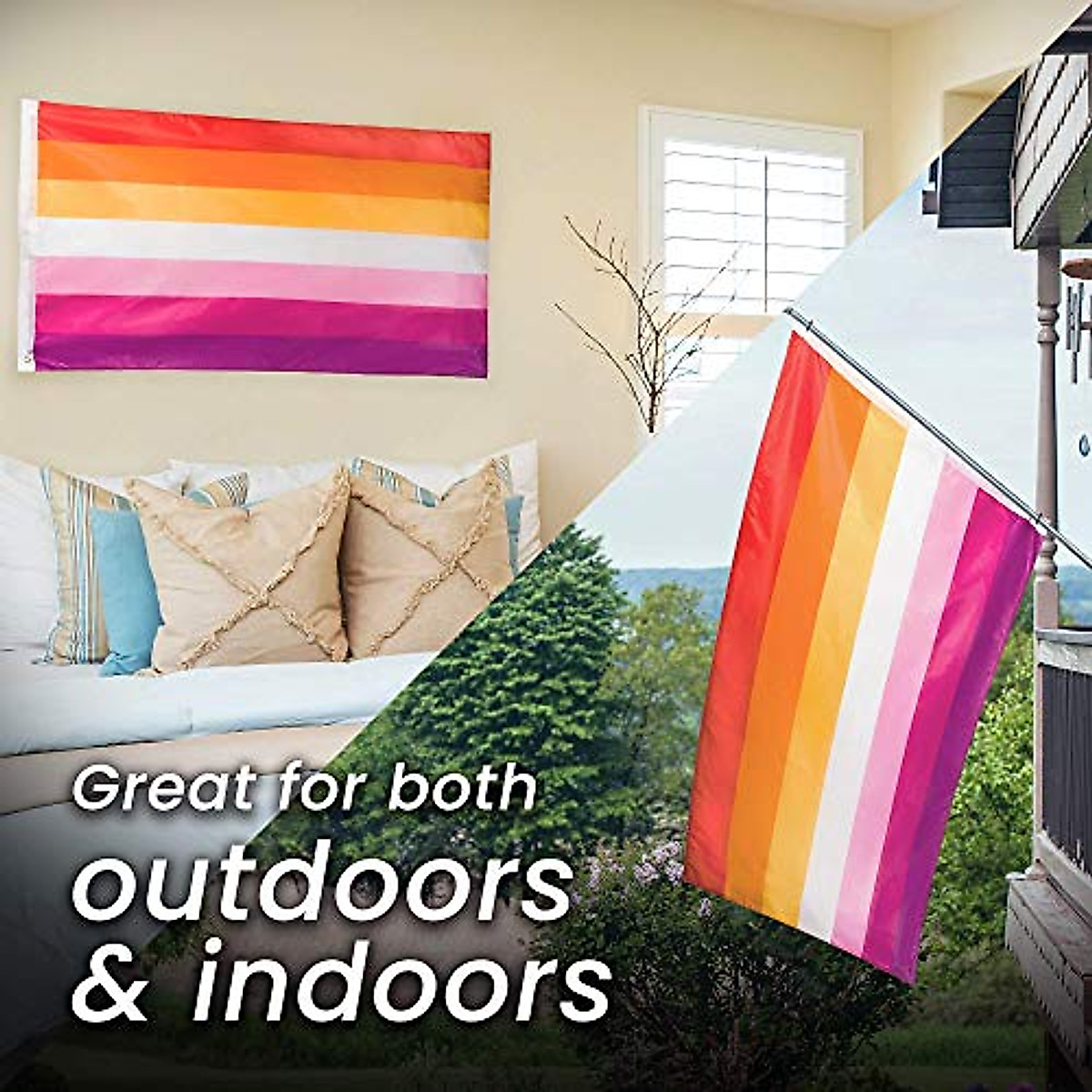 Sapphere Sunset Lesbian Pride Flag - Large 3x5FT, Double Sided Print, Waterproof, Sleeve and Metal Grommets, Vibrant Orange and Magenta Colors