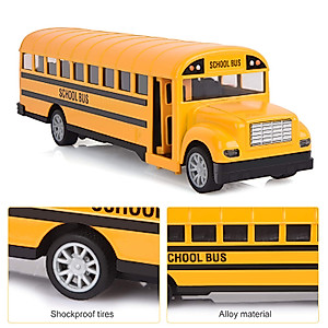 Think Wing School Bus Toy for Toddlers, 8.5 inch Die Cast Pull Back Cars Yellow Bus Play Vehicles with Pull Back Mechanism and Open Doors