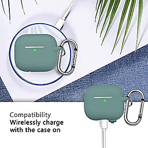 R-fun AirPods 3 Case Cover, Silicone Protective Accessories Skin with Keychain Compatible with Apple AirPod 3rd Generation 2021 for Women Men Girls Boys,Front LED Visible-Pine Green