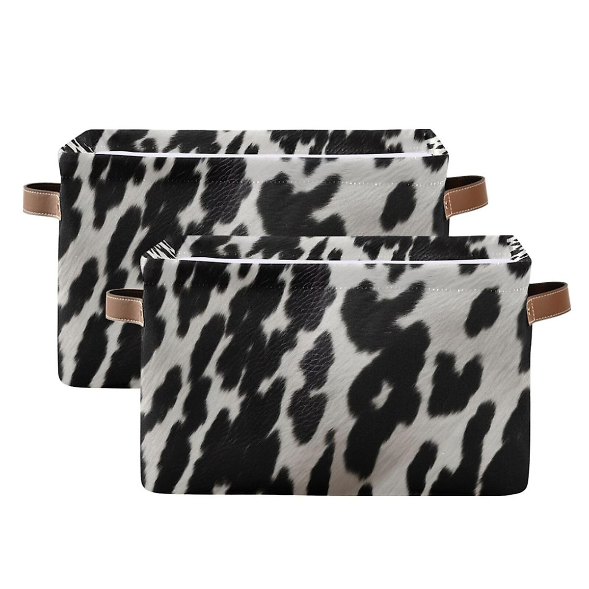 WELLDAY 1PCS Storage Basket Fuzzy Cow Texture Large Foldable Storage Bin Cube Collapsible Organizer