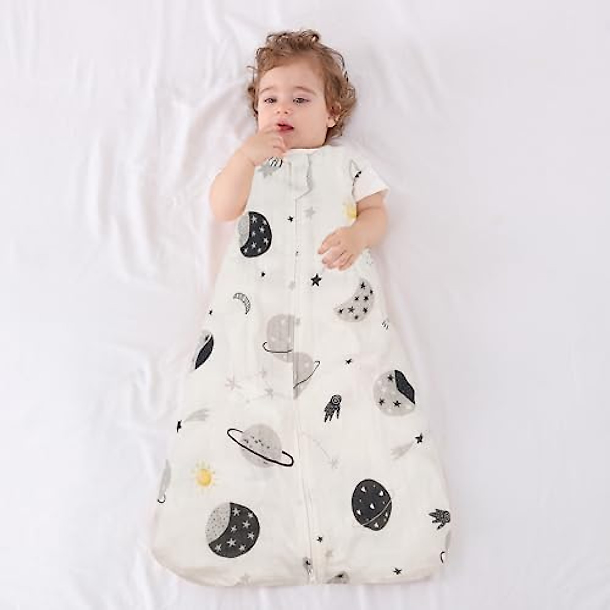 Alarmore Sleep Sack 12-18 Months, 0.5 Tog Muslin Wearable Blanket, Summer Sleeveless Baby Sleeping Bag with 2-Way Zipper