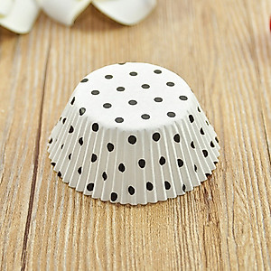 100 PCS Premium White Standard Cupcake Liners Grease-Proof Black Polka Dots