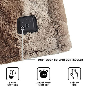 Beautyrest Zuri Reversible Faux Fur to Mink Electric Blanket, Auto Shut Off, Virtually Zero EMF, Multi Heat Setting, UL Certified, Machine Washable, Tan Throw 50x64