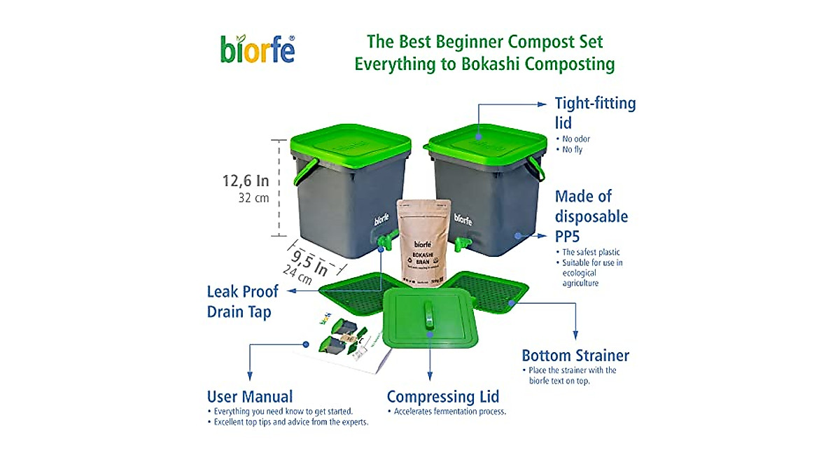 Biorfe 2 Bucket Bokashi Compost Kit for Indoor Vegan Waste