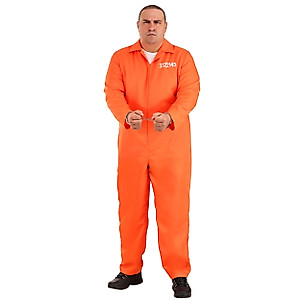 Fun Costumes Adult Plus Size Prison Jumpsuit Costume for Men, Prisoner Halloween Costume, Jail Inmate Uniform - Orange - 2X