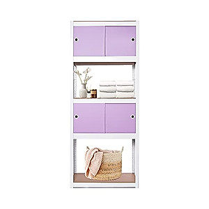 KEPSUUL White 5 Tier Customizable Storage Shelving Unit Heavy Duty Modular Metal Organizing Rack for Kitchen, Pantry, Closet, Office, 32.1" W X 16.4" D X 76.9" H, 2 Set of Reversible Doors, Purple