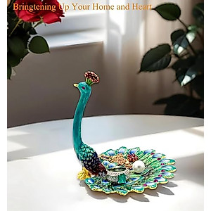 JWT Astyle Luxury Peacock Ring Holder Dish Jewelry Tray.Turquoise Peacock Decor Gifts Animal Figurines Trinkets Earring Necklace Storage Organizer