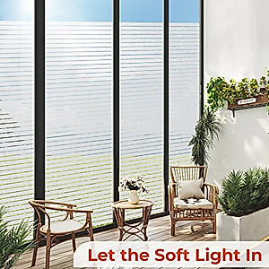 Viseeko Window Privacy Film: Blinds Frosted Glass Window Film Stripe Patterns Window Frosting Film Non-Adhesive See Out Not in Static Cling Glass Film for Bathroom Home Office Kids Study Meeting Room