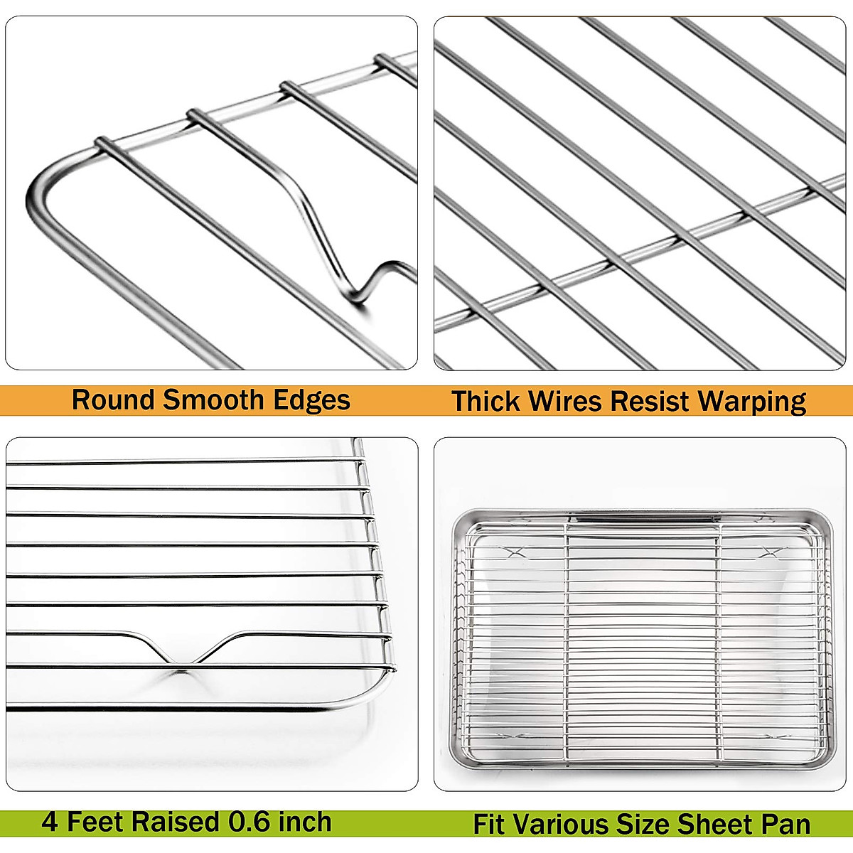P&P CHEF Cooling Rack Set for Baking Cooking Roasting Oven Use, 4-Piece Stainless Steel Grill Racks, Fit Various Size Cookie Sheets - Oven & Dishwasher Safe
